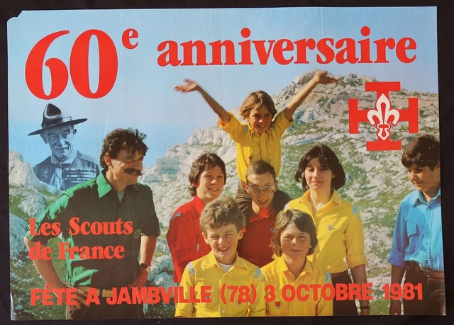 AFFICHE ORIGINALE 60ÈME anniversaire SCOUTS DE FRANCE 1981 80x58cm ...
