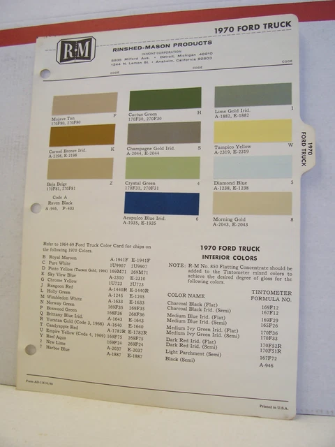 1970 DODGE TRUCK Pickup Paint Chips Color Chart R-M 70 EUR 11,79 ...