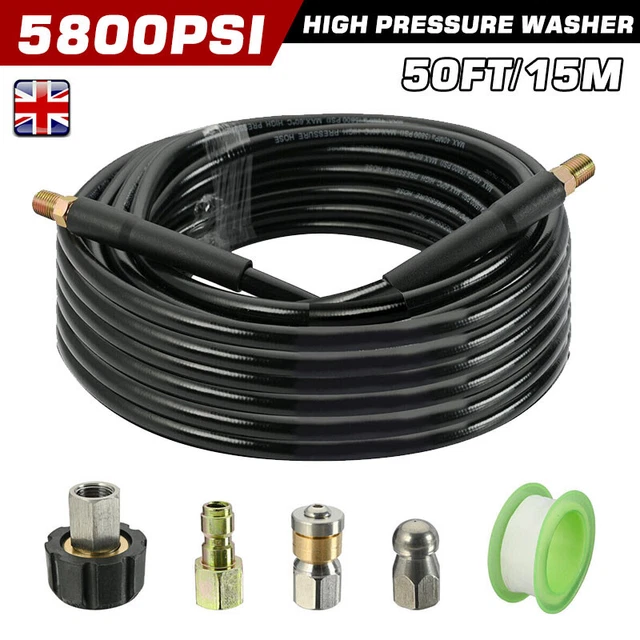 50FT/15M HIGH PRESSURE Drain Jet Washer Hose Drain Pipe Sewer Jetter ...