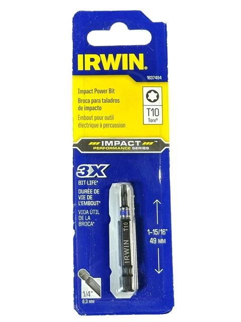 IRWIN TOOLS IMPACT Performance Series 1/4” T10 Torx Impact Power Bit 3x ...