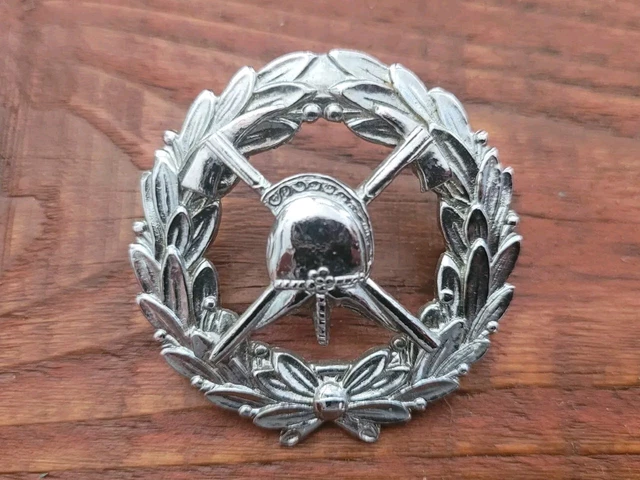 CHROME VINTAGE OBSOLETE Industrial Helmet & Crossed Axes Fire Service ...