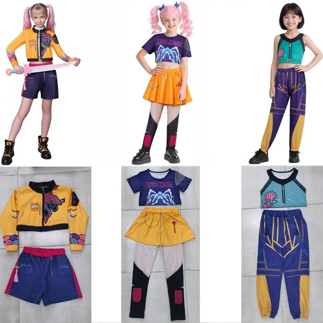 KIDS GIRLS KPOP Demon Hunters Cosplay Rumi Zoey Costume Outfits Fancy Dress Wigs $38.32 ...