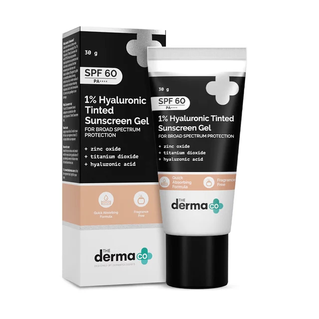 THE DERMA CO. 1% Hyaluronic Tinted Sunscreen SPF 60 Gel PA++++ (30 g) £ ...