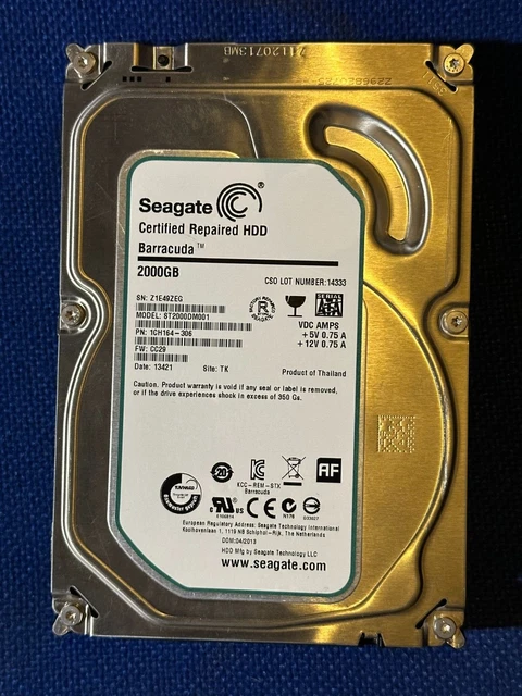 SEAGATE CERTIFIED REPAIRED Barracuda 2000GB 2.0TB 3.5" HDD, 7200RPM ...