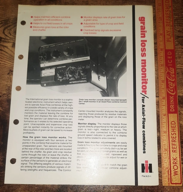INTERNATIONAL HARVESTER GRAIN Loss Monitor For Axial-Flow Combines ...