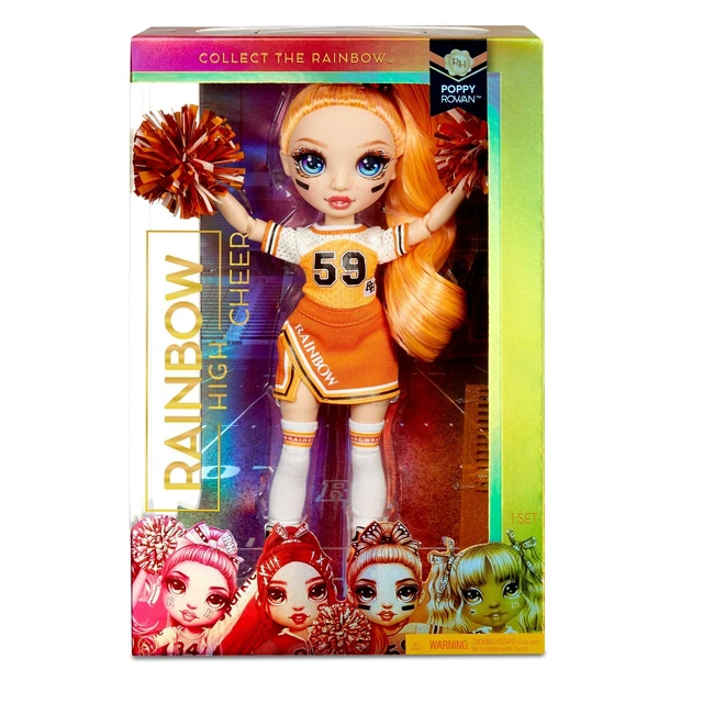 REGENBOGEN HOCH CHEER Mohn Rowan - Orange Modisch Puppe Mit Pom Poms ...