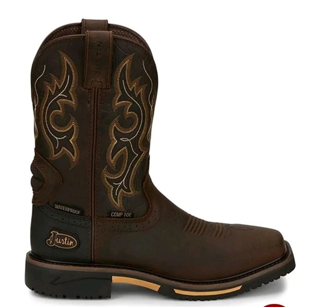 JUSTIN MENS STAMPEDE Joist WP Comp Toe Boots Size 11.5 D £143.24 ...