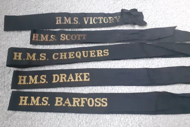ROYAL NAVY CAP Tally Ribbon Band H.M.S. Victory, Scott, Chequers, Drake ...