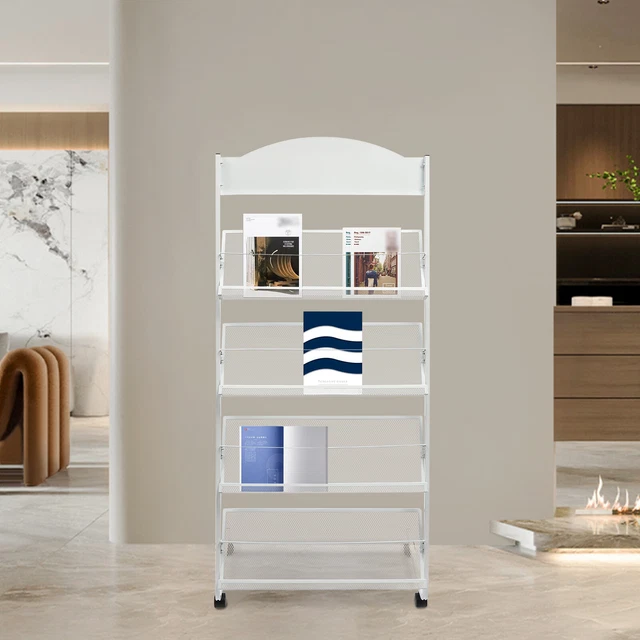 FLOOR-STANDING MAGAZINE NEWSPAPER Rack 4-Tier Brochure Display Stand ...