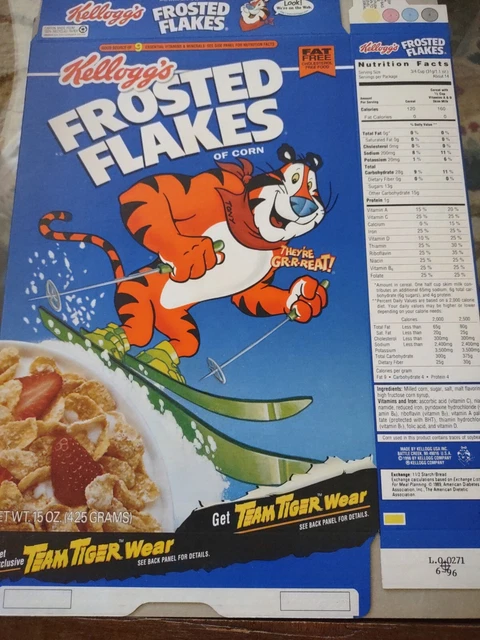 VTG KELLOGGS 1996 Frosted Flakes Cereal Empty Unused Flat Box ~Team ...