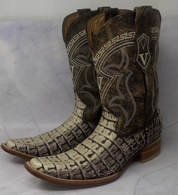 VILLANAZO MEN’S PYTHON Print Boots Cowboy Handmade Leather Brown Sz 10 ...