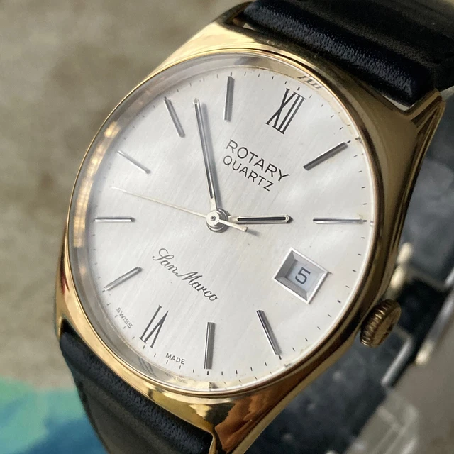ROTARY WATCH SWISS Quartz SAN MARCO Mens Vintage Late 70s Gold Plated ...