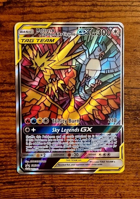 POKÉMON TCG MOLTRES Zapdos Articuno GX SM210 Stained Glass Promos Holo ...