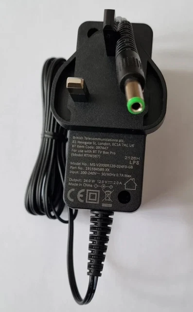 BT MS-V2000R120-024F0-GB POWER Adapter Charger 12V 2A for TV Box Pro ...