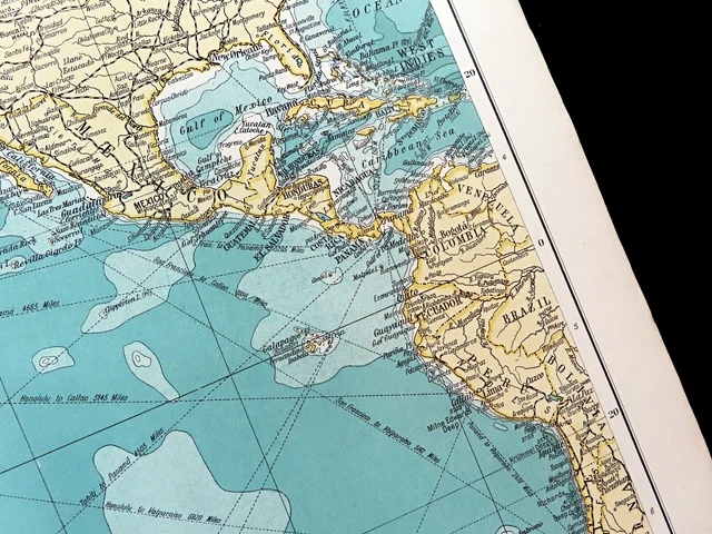 MAP OF PACIFIC Ocean Steamship Routes Shipping Lines Post WW1 Antique ...