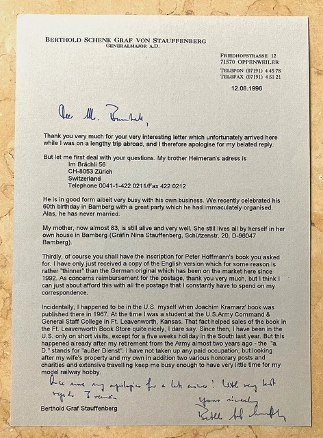 RARE! WW2 GERMAN Col. Claus Von Stauffenberg 'S Son Berthold ...