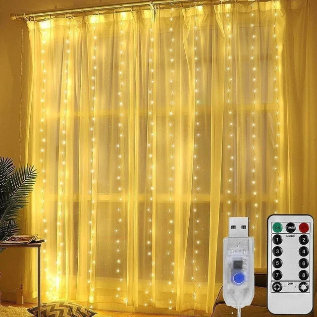 3X3M LED CURTAIN String Lights Window USB Fairy Lights Festoon Lamp ...