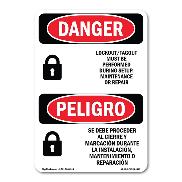 LOCKOUT TAGOUT SETUP Maintenance Bilingual ANSI Danger Sign Metal ...