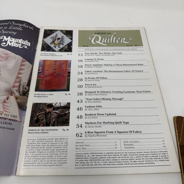 AMERICAN QUILTER MAGAZINE Spring 1991 Vol. VII No. 1 - Vintage Patterns ...