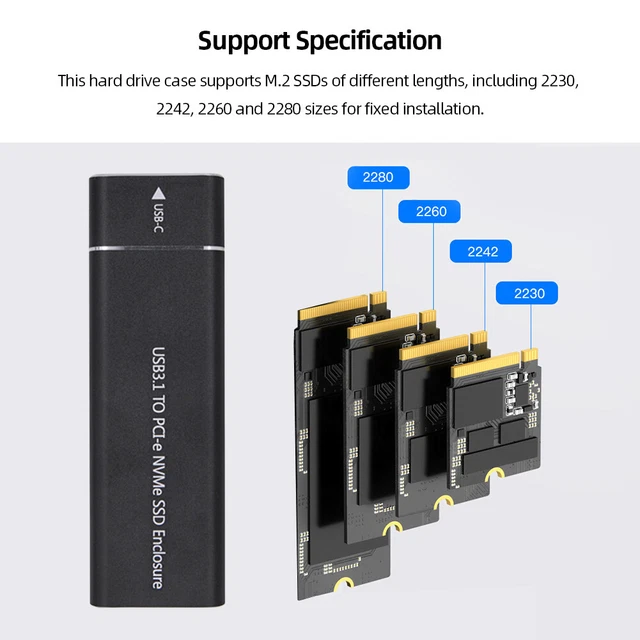 M.2 NVME PCIE NGFF M2 SSD External Enclosure 10Gbps PCI-E Solid State Drive Box EUR 14,11 ...