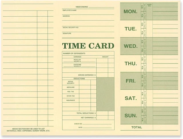 - EMPLOYEE ATTENDANCE Weekly Time Card (Pack of 250) $70.99 - PicClick
