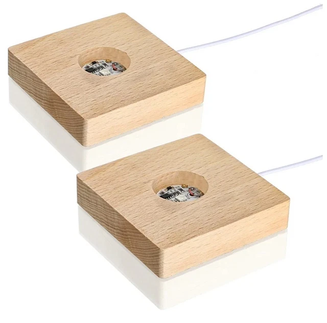 PACK 2 MULTICOLOR LED Display Base Led Lights Wooden Square Stand £7.58 ...