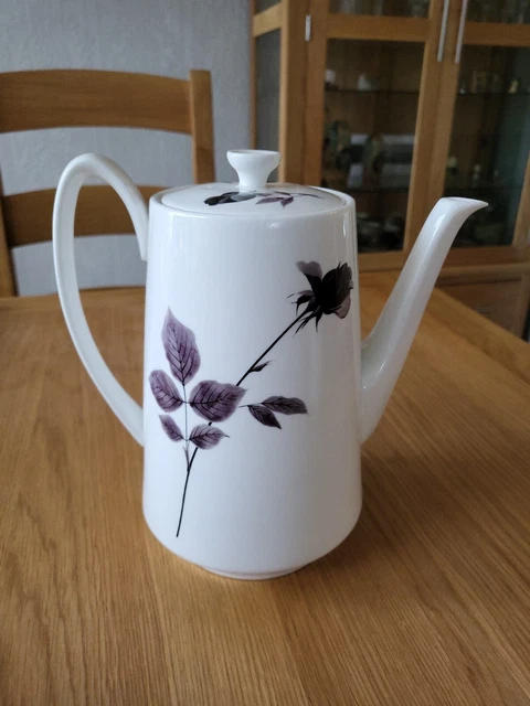 VINTAGE ROYAL GRAFTON Fine Bone China Coffee Pot. Dark rose pattern. 9. ...