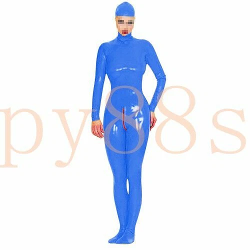 Latex Rubber Gummi Smoky Gray Uniform Hood Catsuit Cosplay Ganzanzug