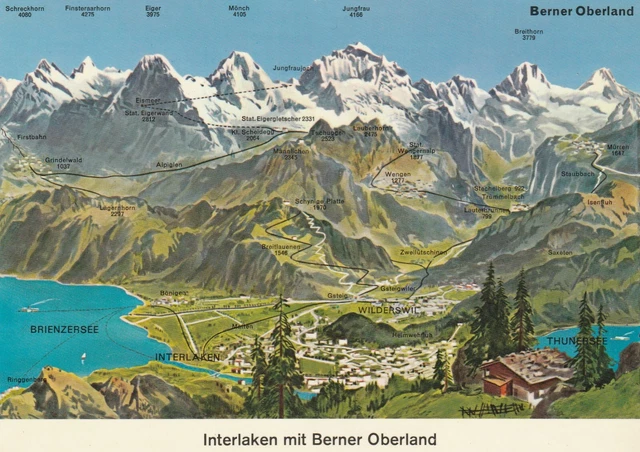 AK MAP LANDKARTE, Panoramakarte ***INTERLAKEN - BERNER OBERLAND*** EUR ...
