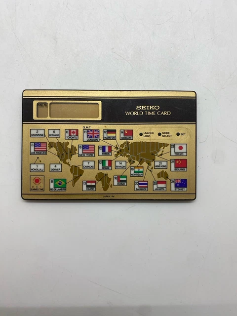 VINTAGE SEIKO QUARTZ World Time Alarm Travel Clock Card Japan 1990 £34. ...