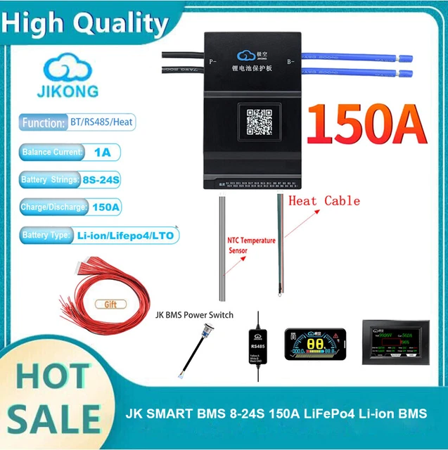 SMART BMS 8-24S 150A LiFePo4 Li-ion BMS with 1A Active Balance BT/RS485 ...