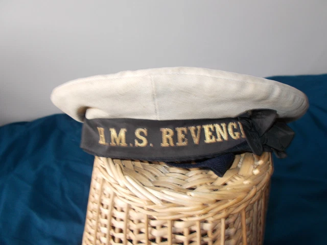 WW1 ERA ROYAL Navy Cap Tally HMS REVENGE (dot) + Cap Sailor Seaman Hat ...