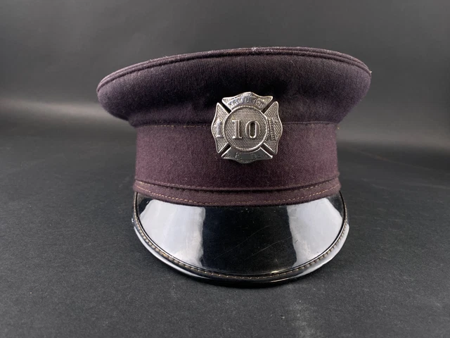 VINTAGE HAMILTON FIRE Department Uniform Service Officer Hat Cap Badge ...