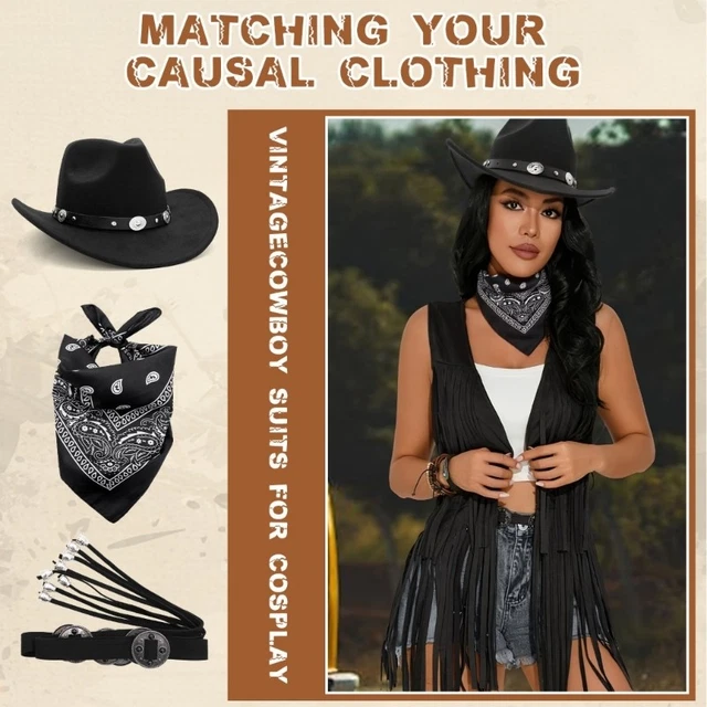 COWGIRL ACCESSORIES BUNDLE 3 Piece Western Hat Red Scarf Belt Costume ...