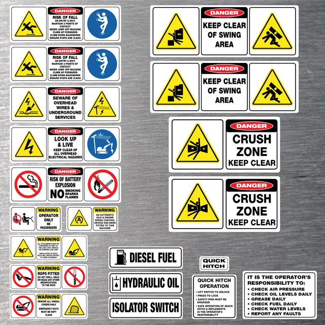 EXCAVATOR RISK ASSESSMENT 11-24 tonne safety stickers full kit 39 piece ...