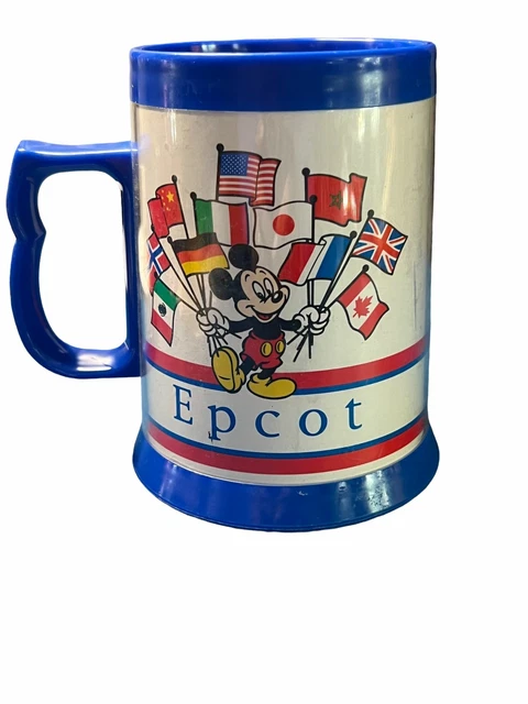 VINTAGE DISNEY EPCOT Thermoserv Mug Country Flags Mickey Mouse Made in ...