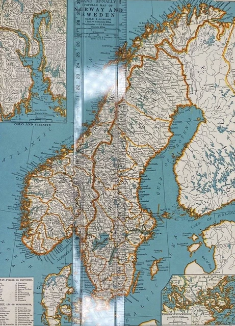 1940'S NORWAY SWEDEN atlas Map Vintage before end of WW2 £11.87 ...