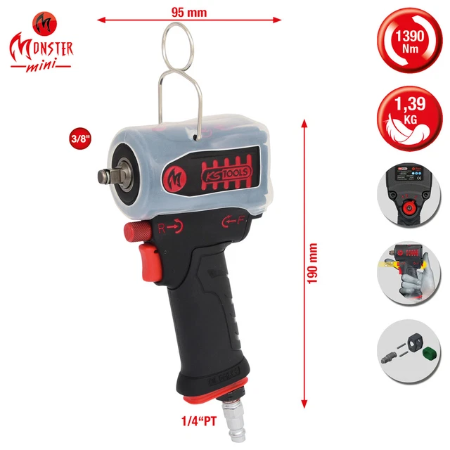 KS TOOLS 3/8 " Minimonster Hochleistungs-Druckluft-Schlagschrauber 1.390 MM EUR 180,30 - PicClick FR
