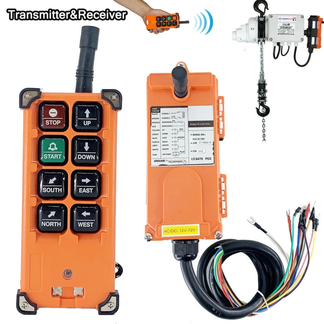 12V WIRELESS INDUSTRIAL Remote Control Transmitter Receiver Hoist Crane ...