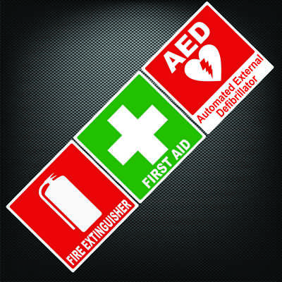FIRST AID AND Fire Extinguisher AED Kit Decal Sticker Health Safety ...