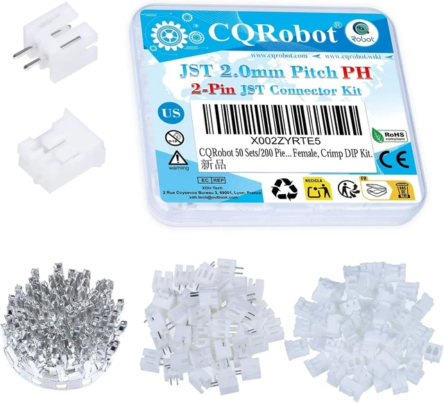 JST PH 2.0MM Pitch 2-Pin Connector Kit, 50 Sets - Superior Electronic ...