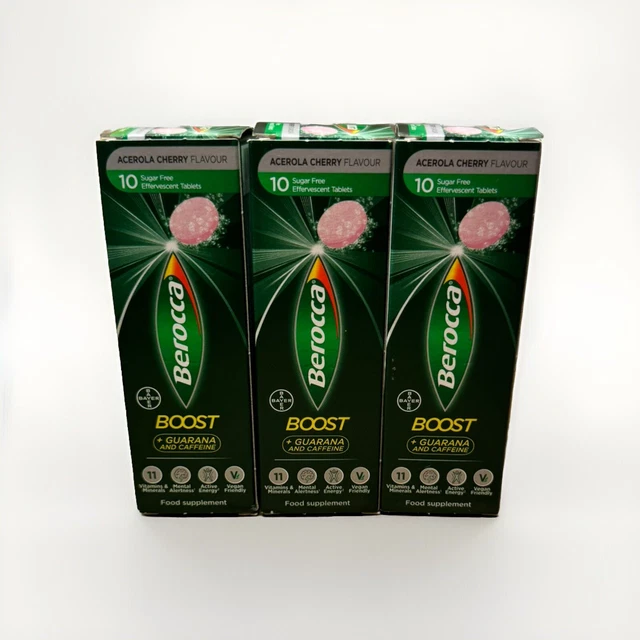 3X BEROCCA BOOST Energy Vitamin Tablets 10 Cherry Flavour TRIPLE PACK ...