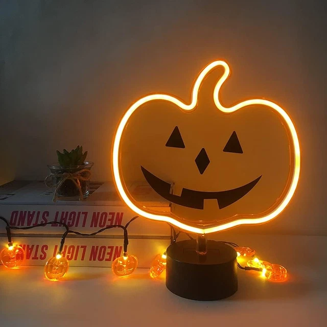 AOSCTELF HALLOWEEN PUMPKIN Neon Signs Light,USB/Battery Powered LED ...