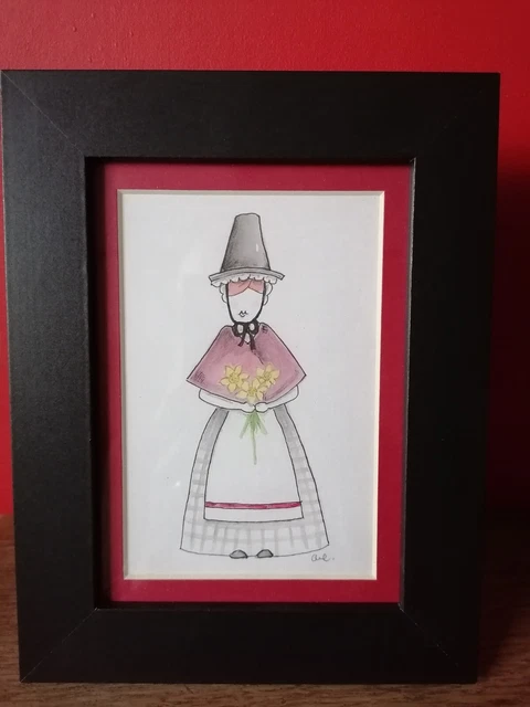 WELSH LADY FRAMED individually hand drawn watercolour painting. Made to ...