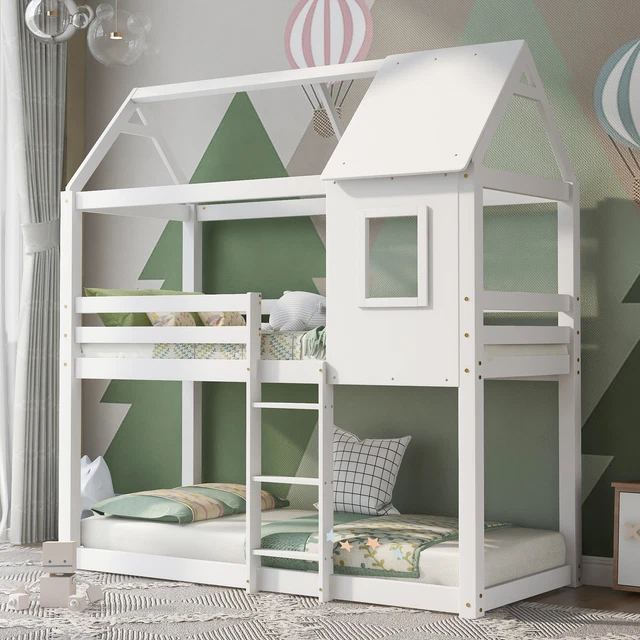 KIDS BUNK BED Frame Treehouse Double High Sleeper Pine Wooden Bed 3FT ...
