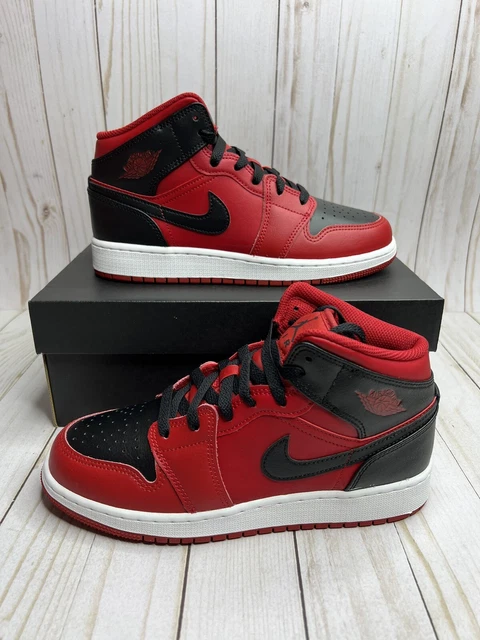 NIKE AIR JORDAN 1 Mid Reverse Bred Mens Size 14 Black Red White 554724 ...