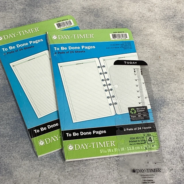 DAY-TIMER TO-BE-DONE PAGES 4 pad of 24 sheets New Sealed & BONUS £11.62 ...