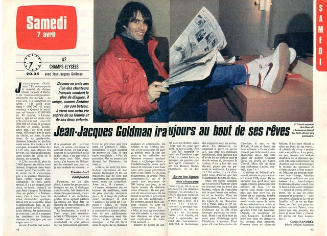 COUPURE DE PRESSE Clipping 1984 Jean Jacques Goldman (2 pages) EUR 5,00 - PicClick FR
