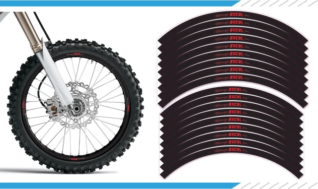EXCEL RED MOTOCROSS Mx Rim Decals Graphics Stickers 19" / 16" Black £20 ...