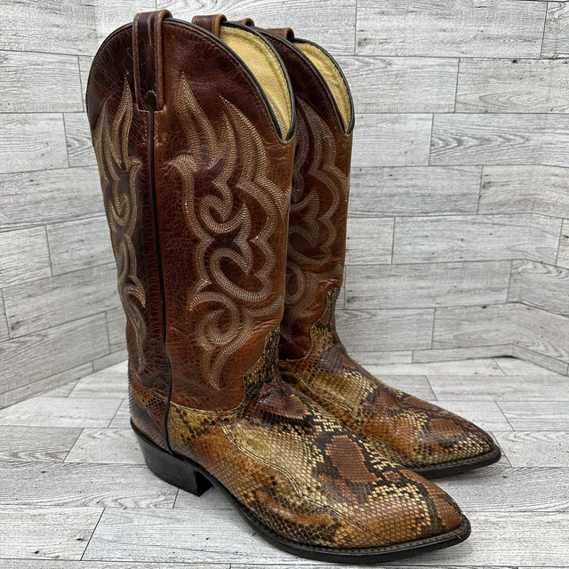 VINTAGE 80'S WESTERN J. Chisholm Python Snake Skin Cowboy Boots 8.5 EE ...